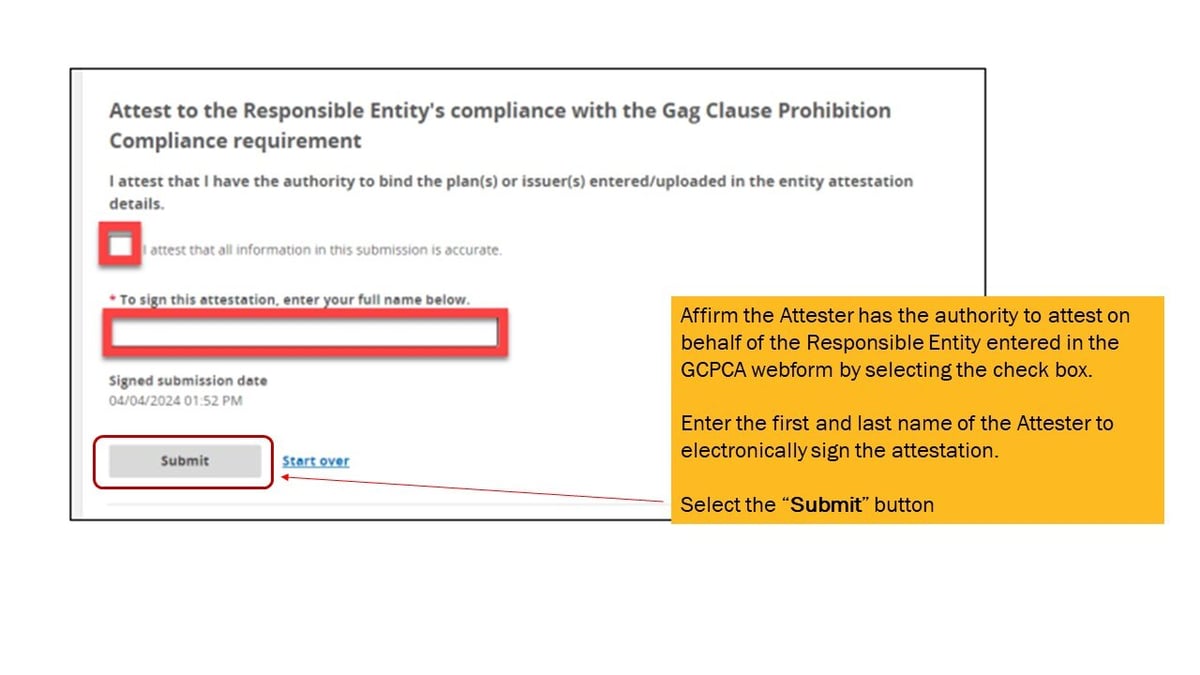Group Health Plan Gag Clause Attestation 2024 Submission Reference Guide