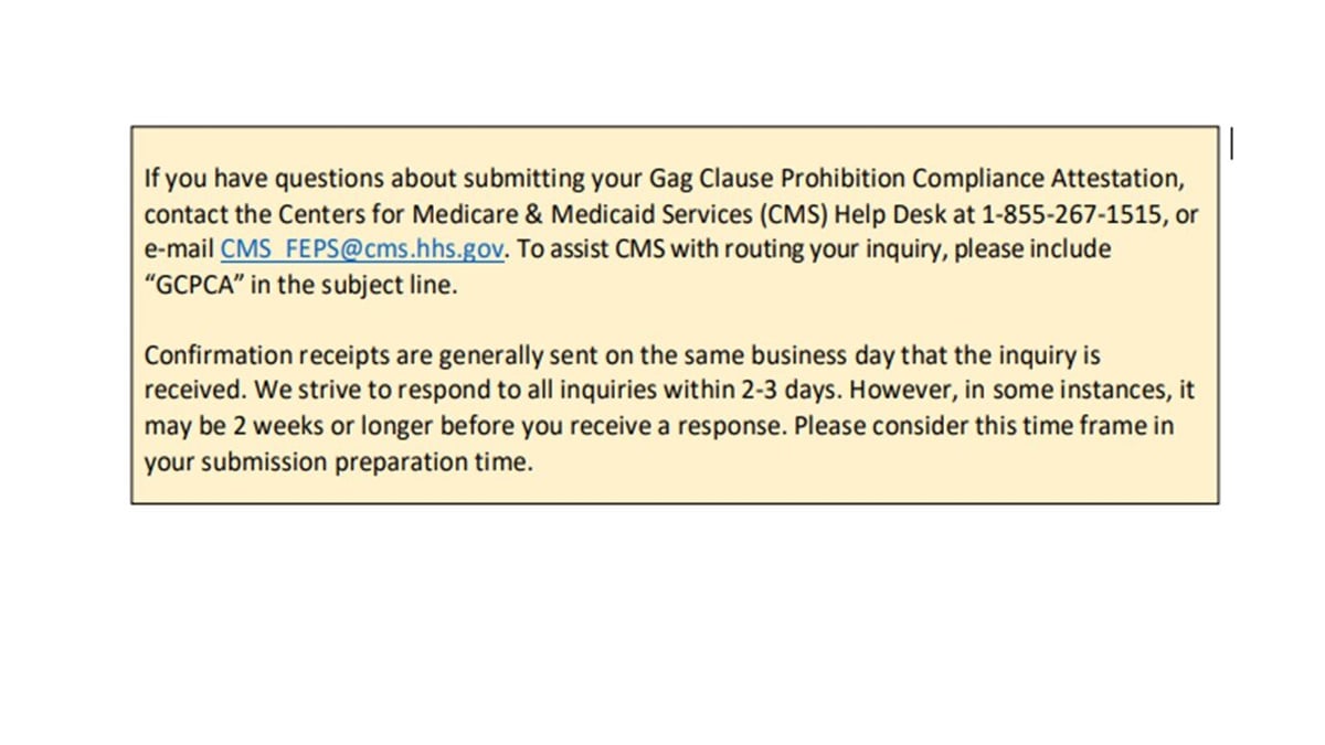 Group Health Plan Gag Clause Attestation 2024 Submission Reference Guide